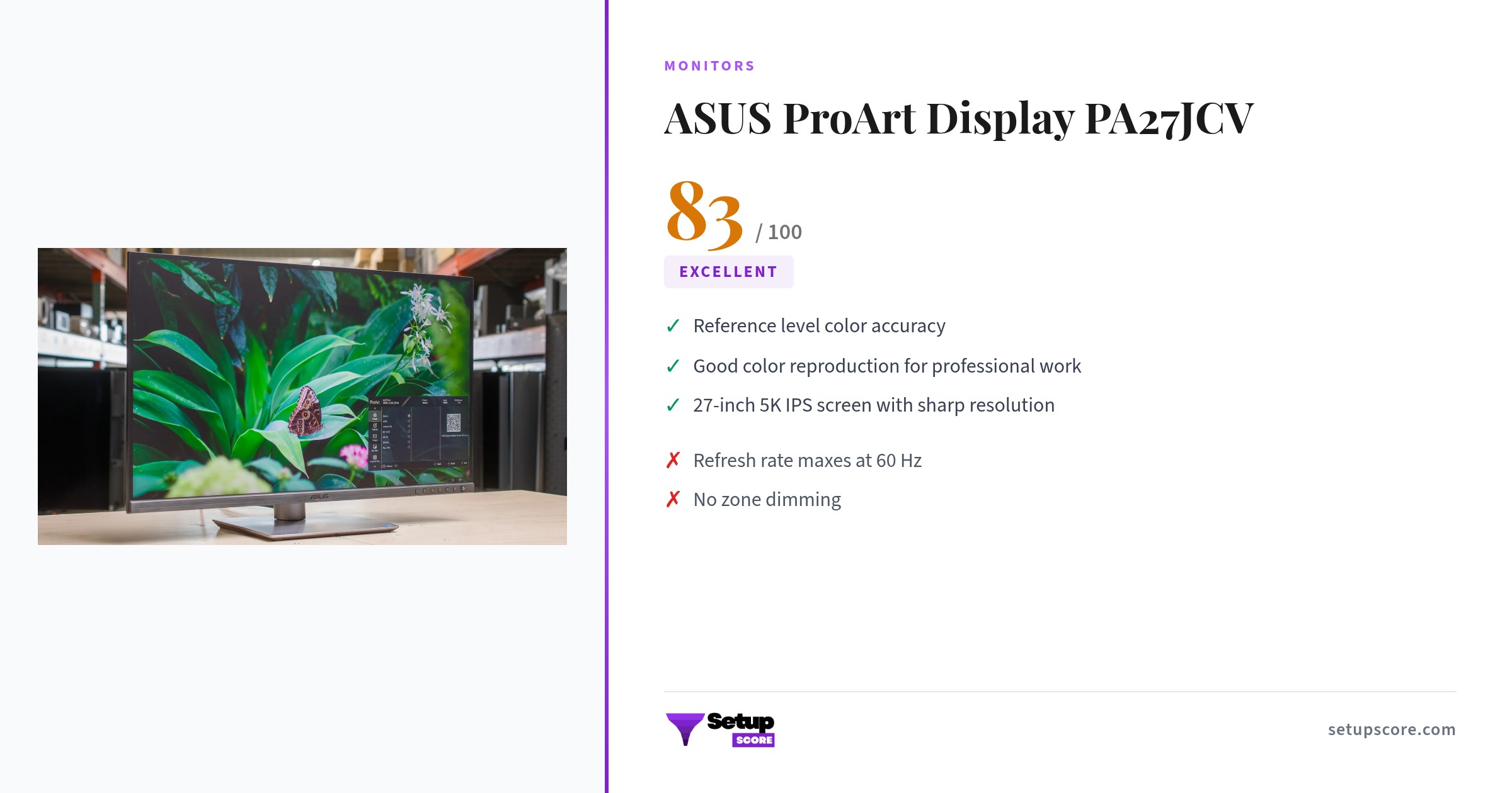 ASUS ProArt Display PA27JCV Review (2026): 83/100 | SetupScore